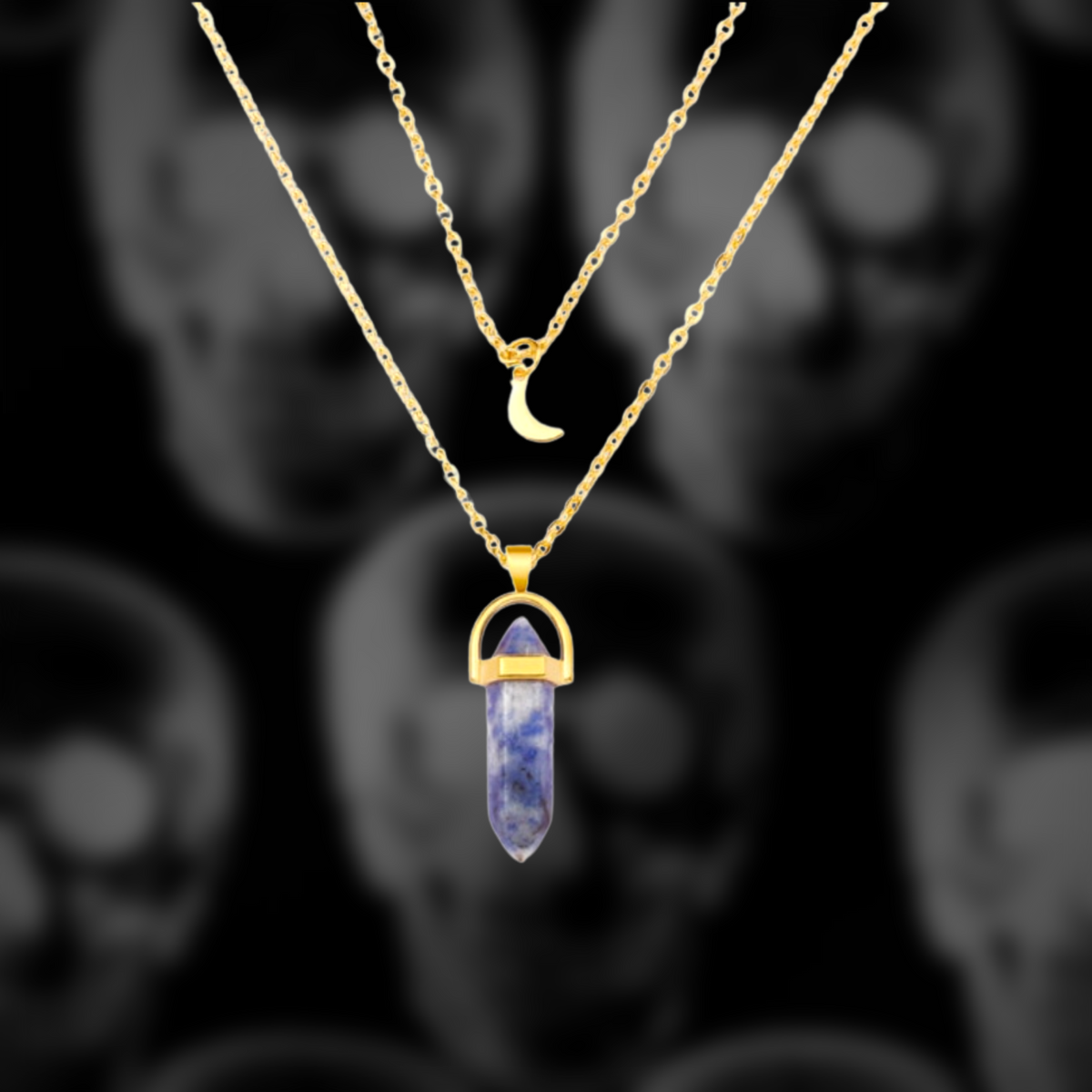 Dark Blue Crystal & Moon Charm Necklace – WickedWixxUK